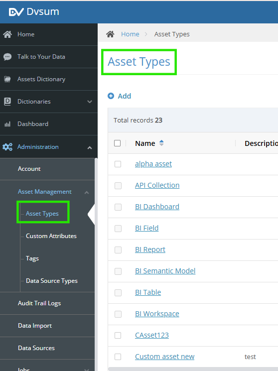 Managing Custom Assets in DvSum – Help Center